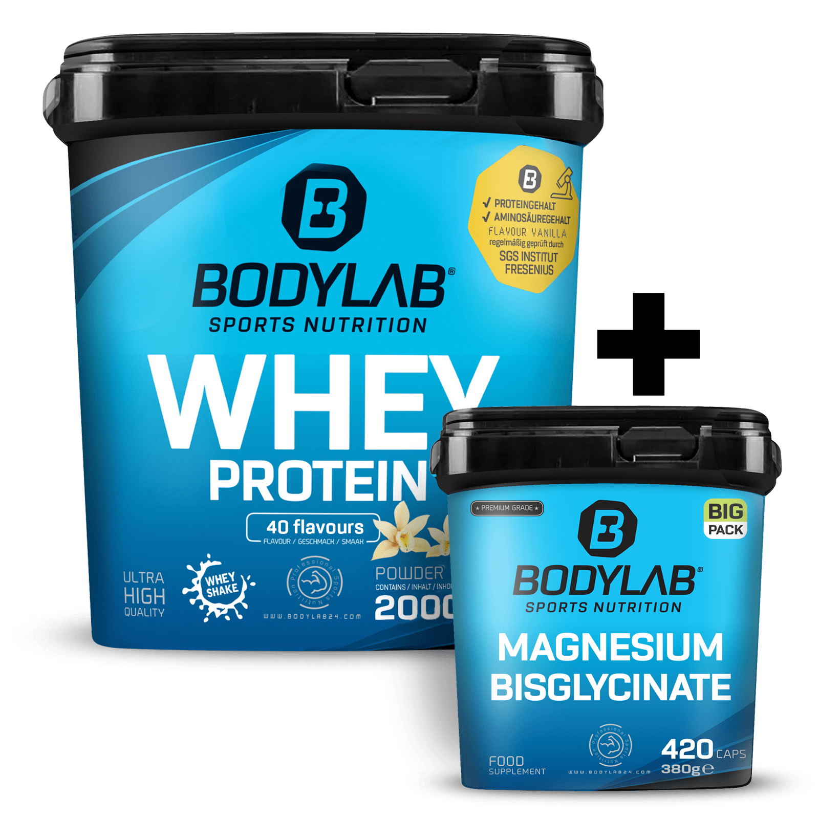 Whey + BIG PACK Magnesium Bisglycinate (420 capsules) van Bodylab24 ...