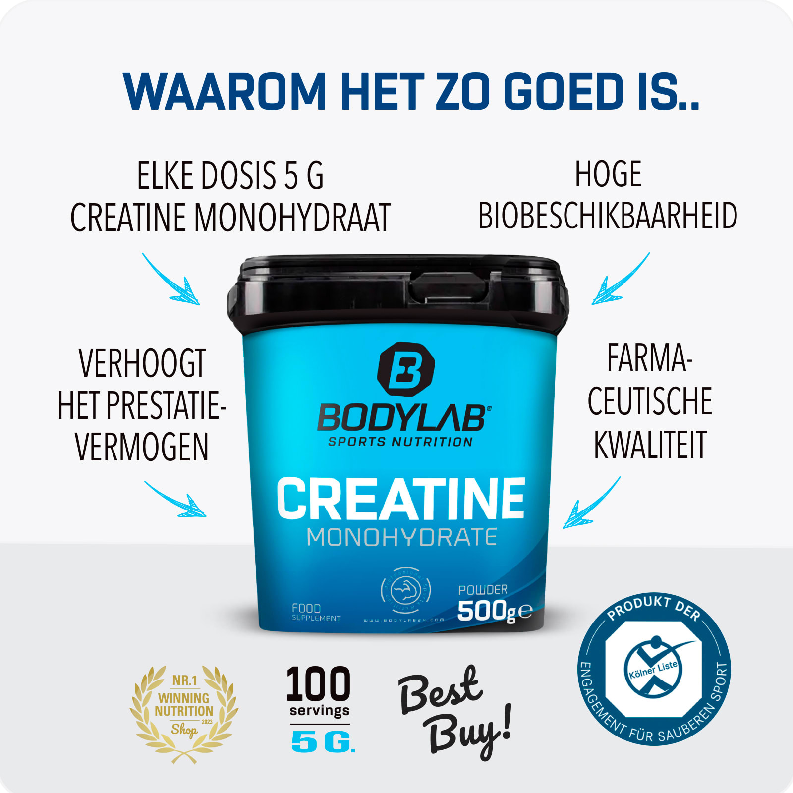 Creatine Powder 500g van Bodylab24 kopen | Bodylab Shop