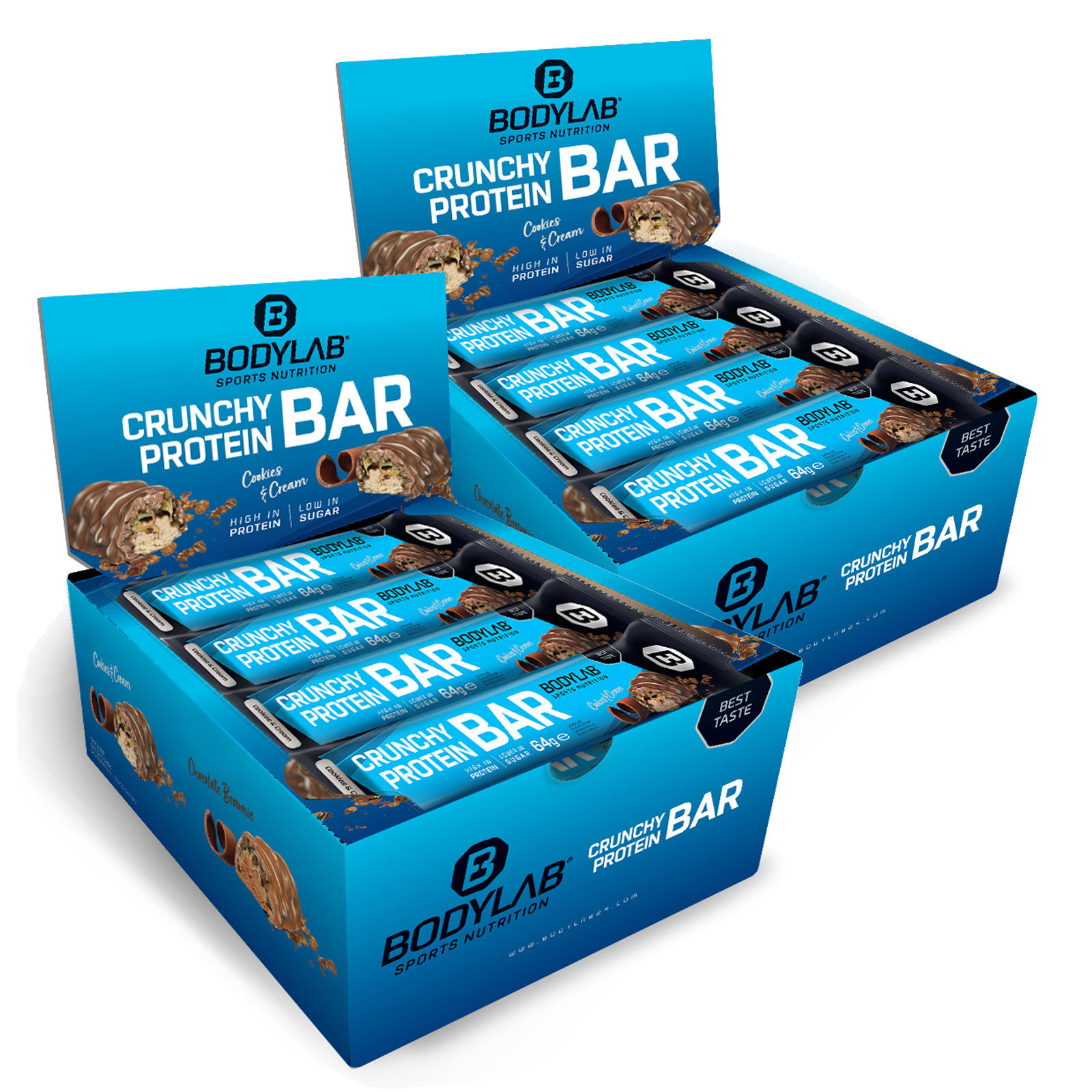 2 x Crunchy Protein Bar (12x64g elk) van Bodylab24 kopen | Bodylab Shop