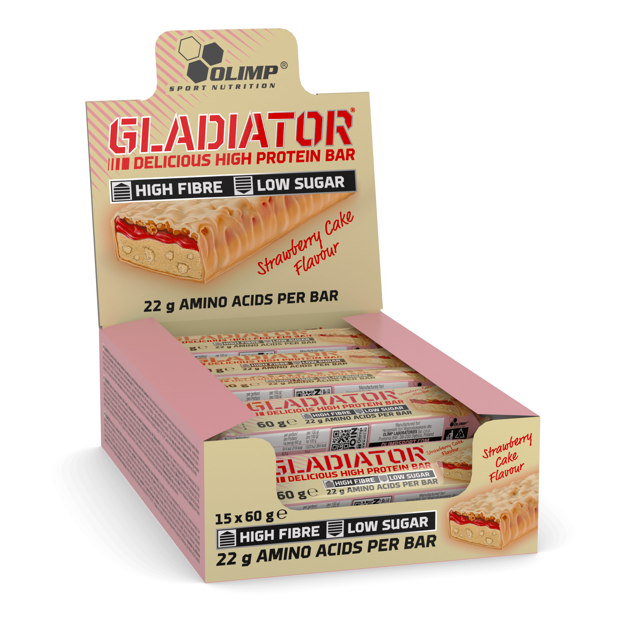 Gladiator High Protein Bar - 15x60g - Strawberry Cake